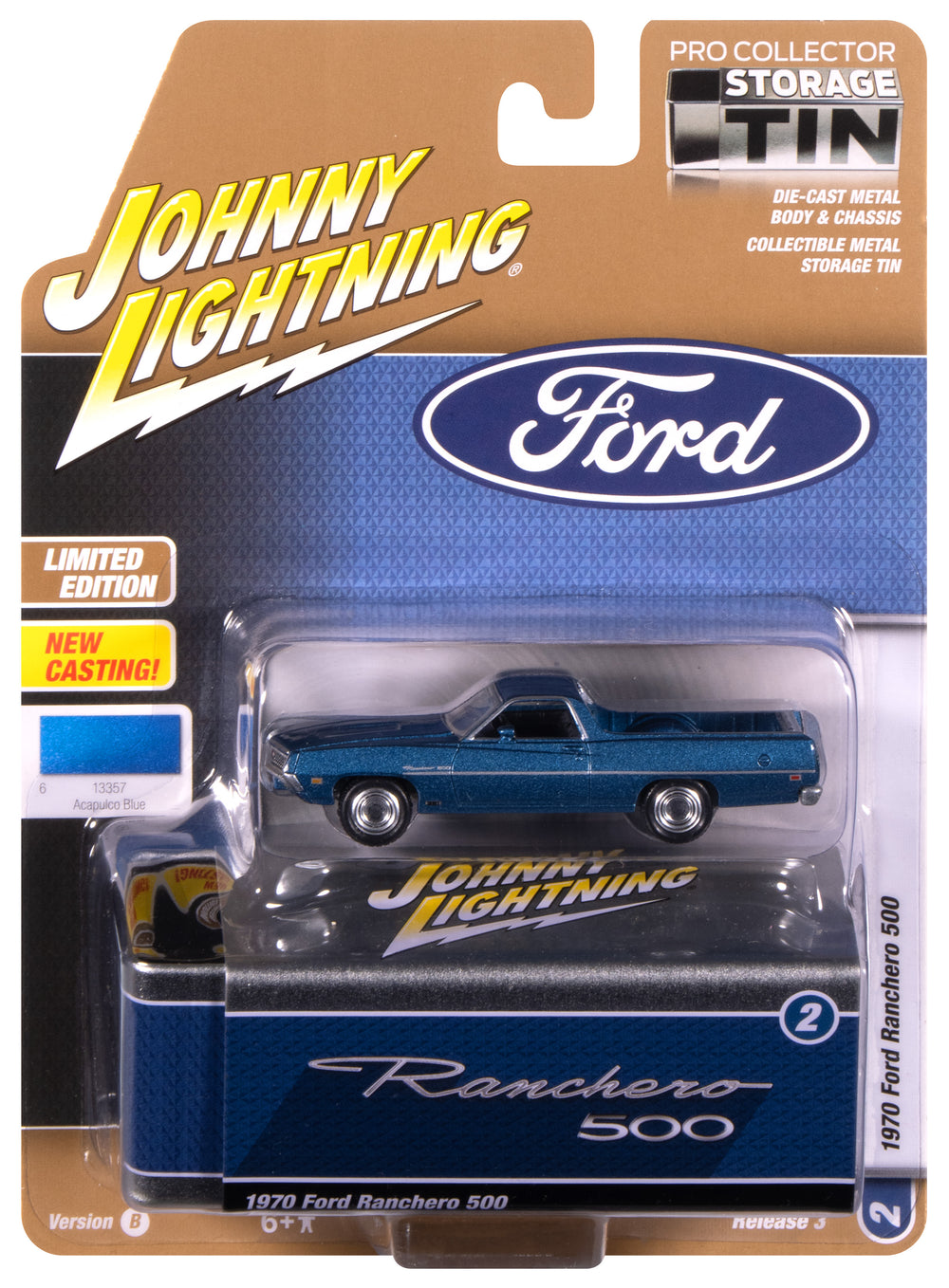 Johnny Lightning 1970 Ford Ranchero 500 (Acapulco Blue) with Collector ...